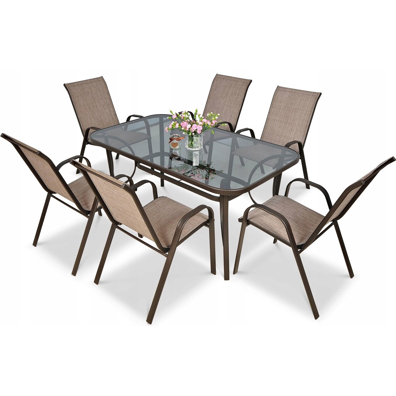 Set mobilier gradina, Focus Garden, Otel/Textil, 7 elemente, Bej - eMAG.ro