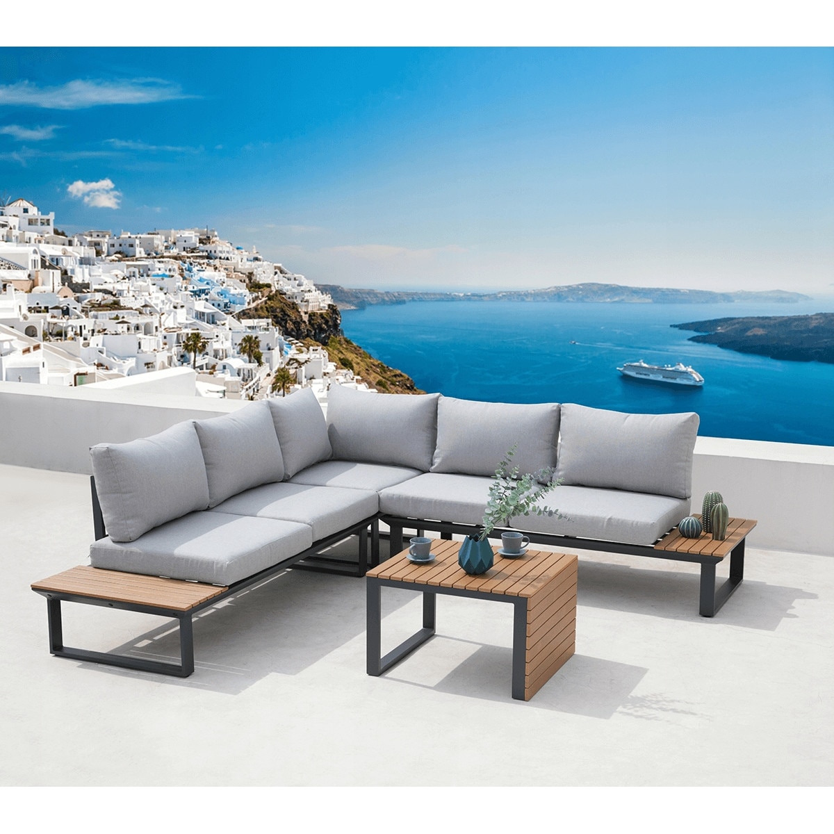 Set mobilier gradina, Focus Garden, Aluminiu/Plastic, Gri/Maro - eMAG.ro