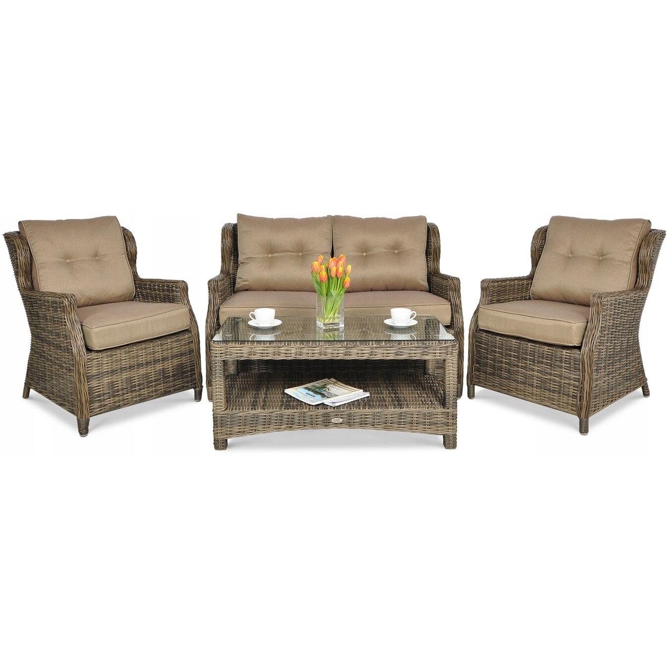 Set mobilier gradina, Focus Garden, Ratan, 4 elemente, Maro - eMAG.ro
