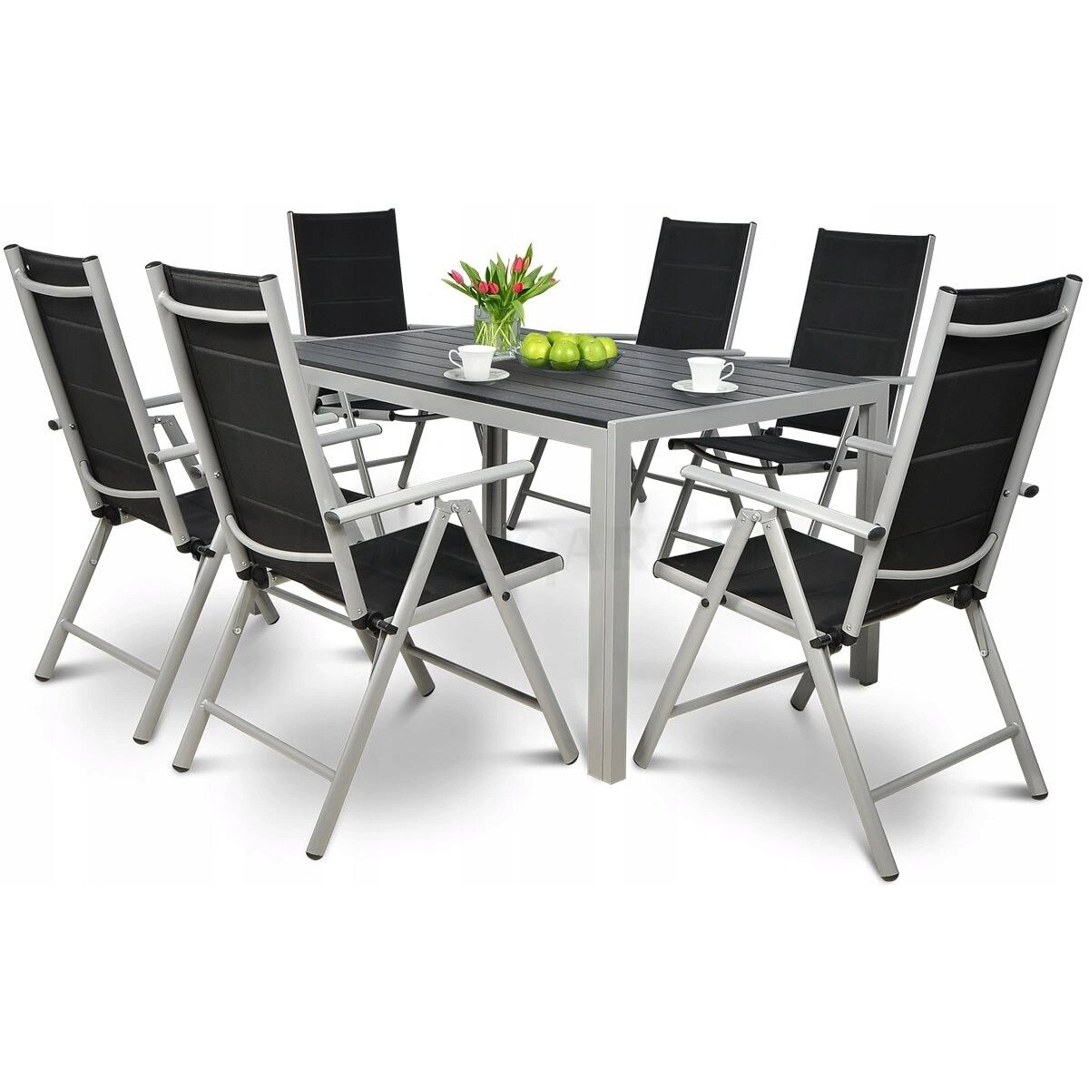Set mobilier de gradina, Focus Garden, Aluminiu, 7 elemente, Negru ...