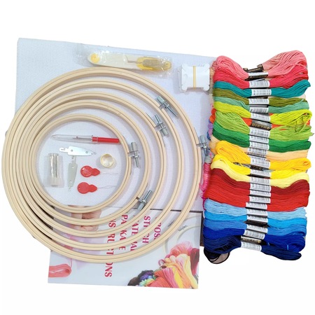 Kit profesional de broderie BOMSTOM, 50 fire colorate, 5 cercuri bambus ...