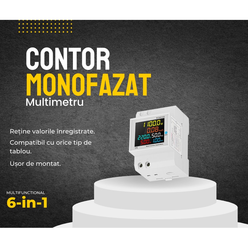 Contor monofazat de energie electrica, Multimeteru, Doerr, 6 in 1, LCD ...