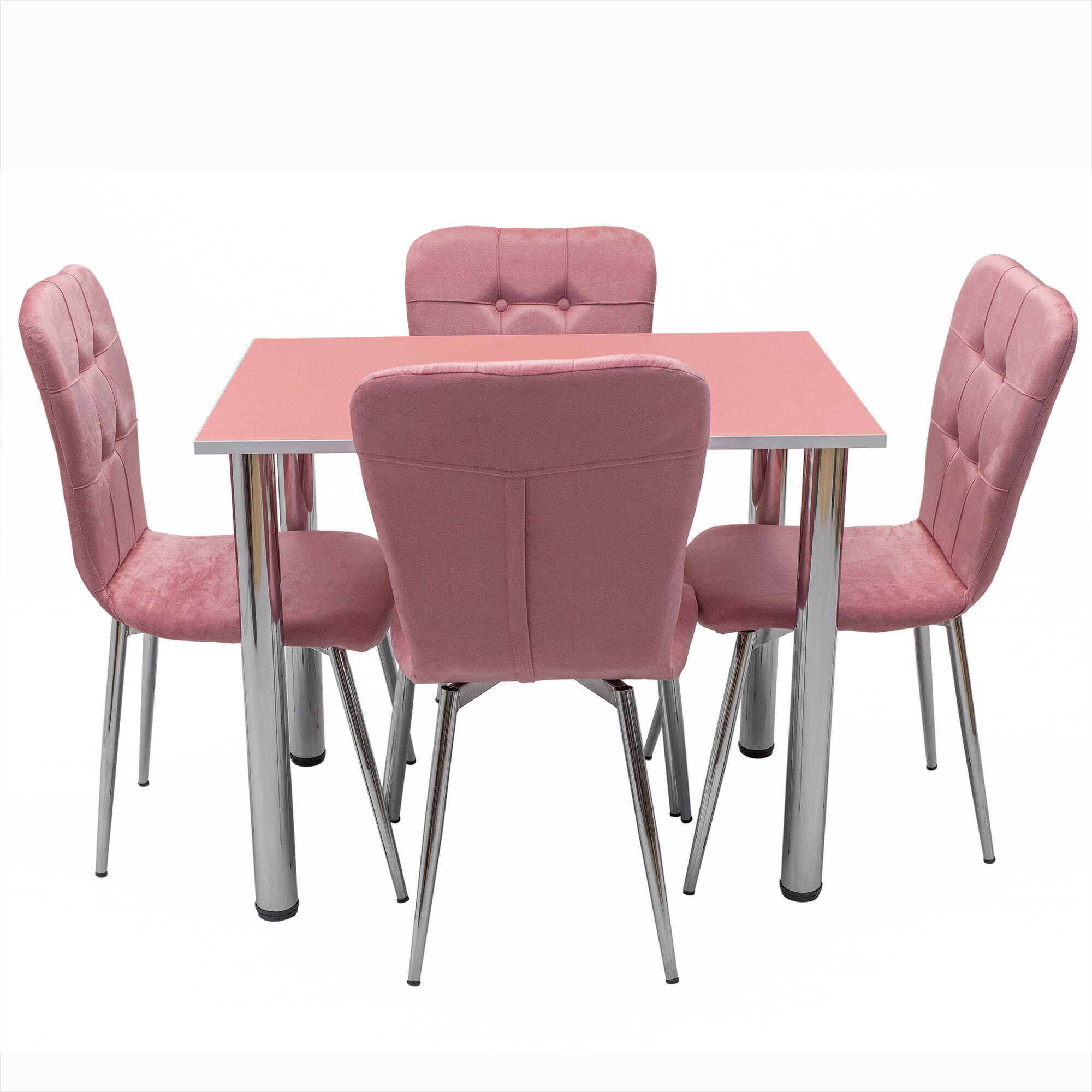 Set masa cu 4 scaune Napoli, DENVER, cadru crom, stofa roz, blat pal ...