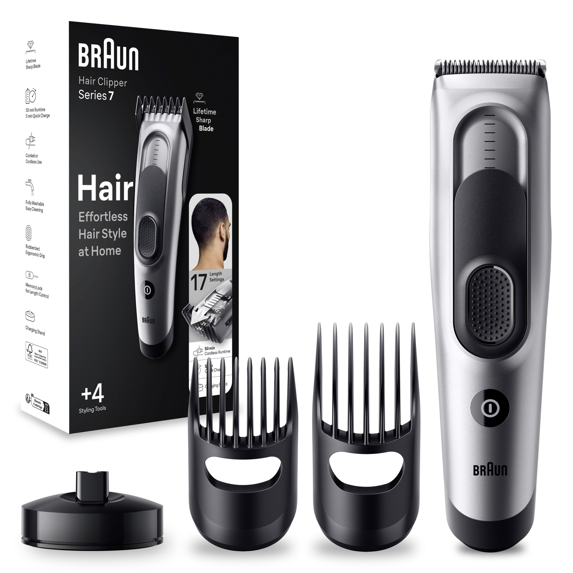 Електрическа машинка за подстригване Braun Series 7 HC7390, Memory ...