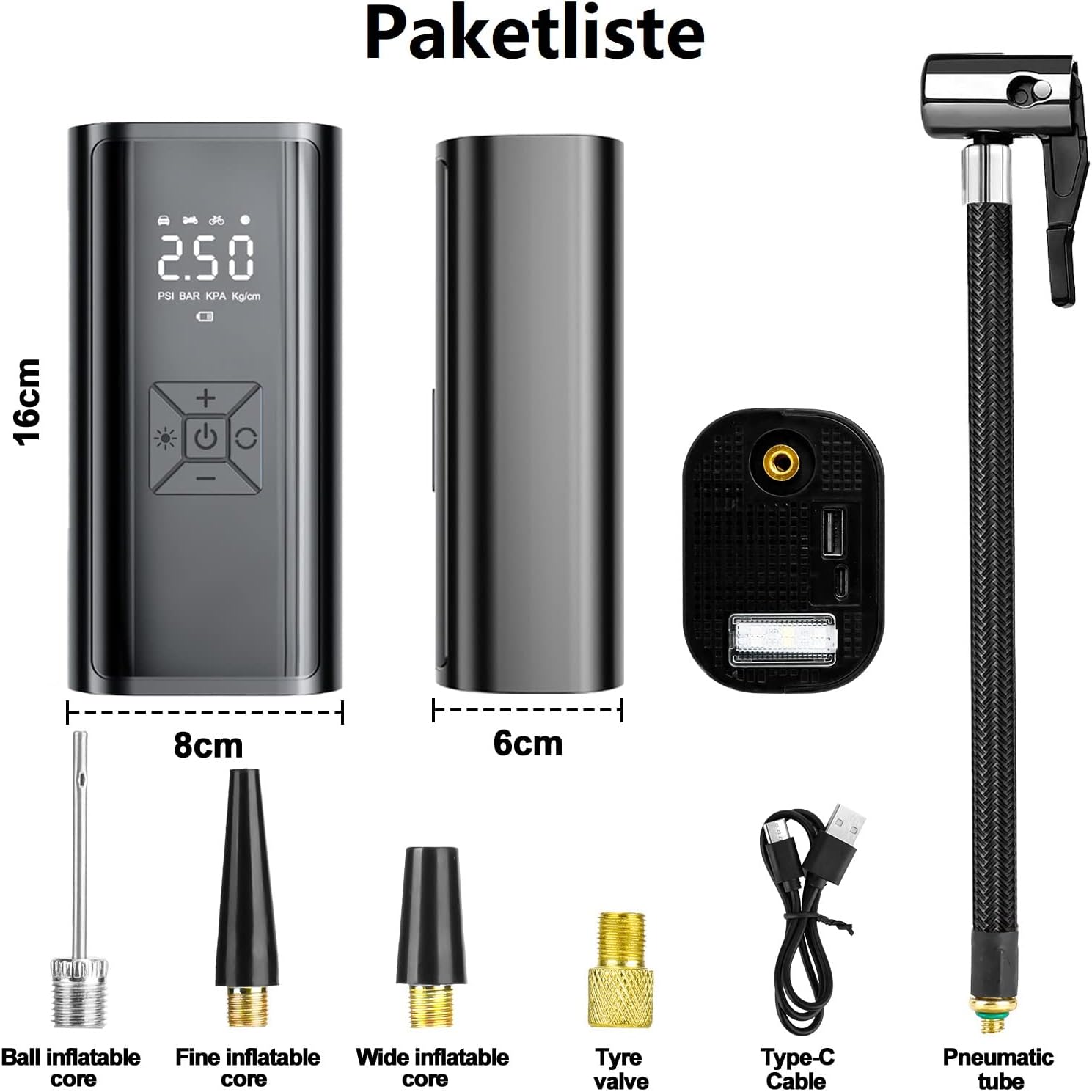 Idepet Hordozható autós kompresszor, vezeték nélküli, 150 PSI, 20 l ...