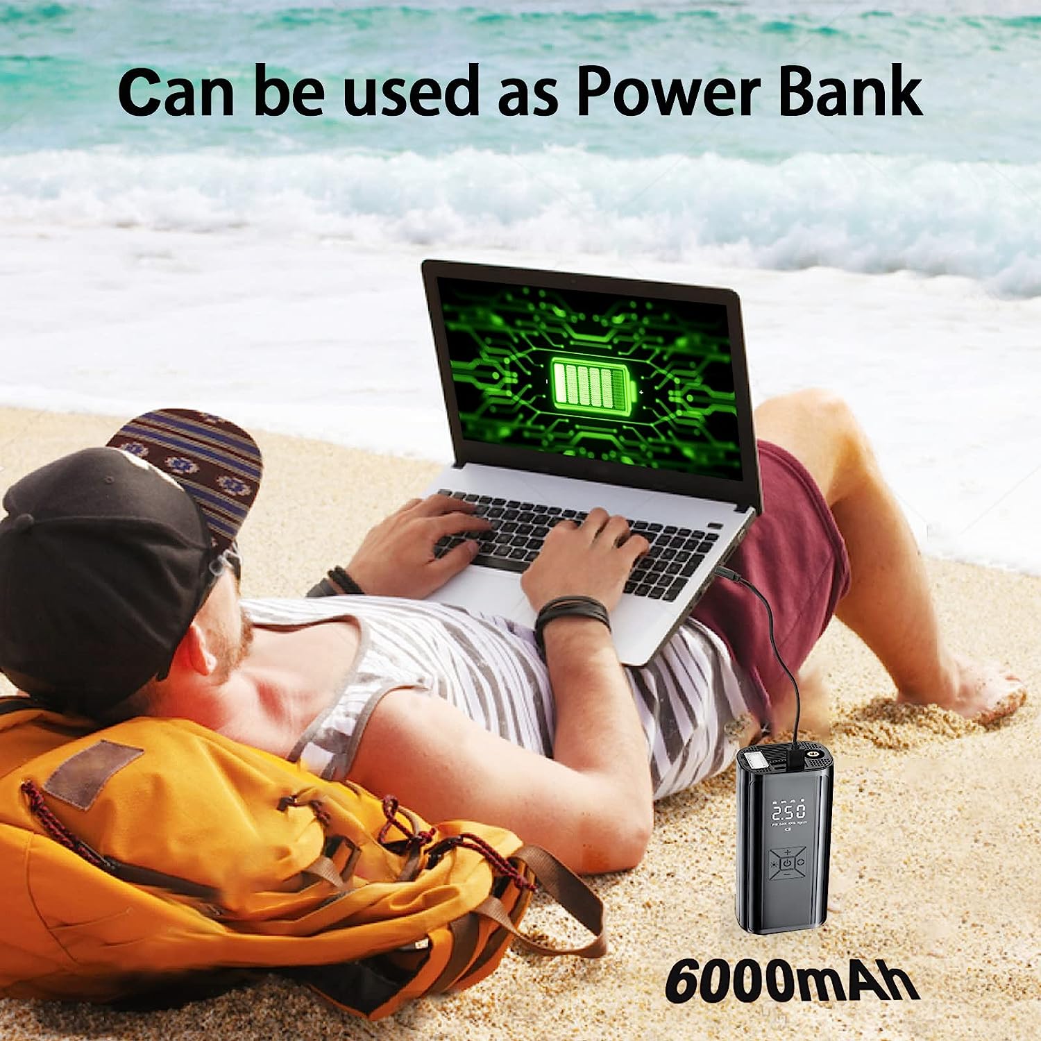 Idepet Hordozható autós kompresszor, vezeték nélküli, 150 PSI, 20 l ...