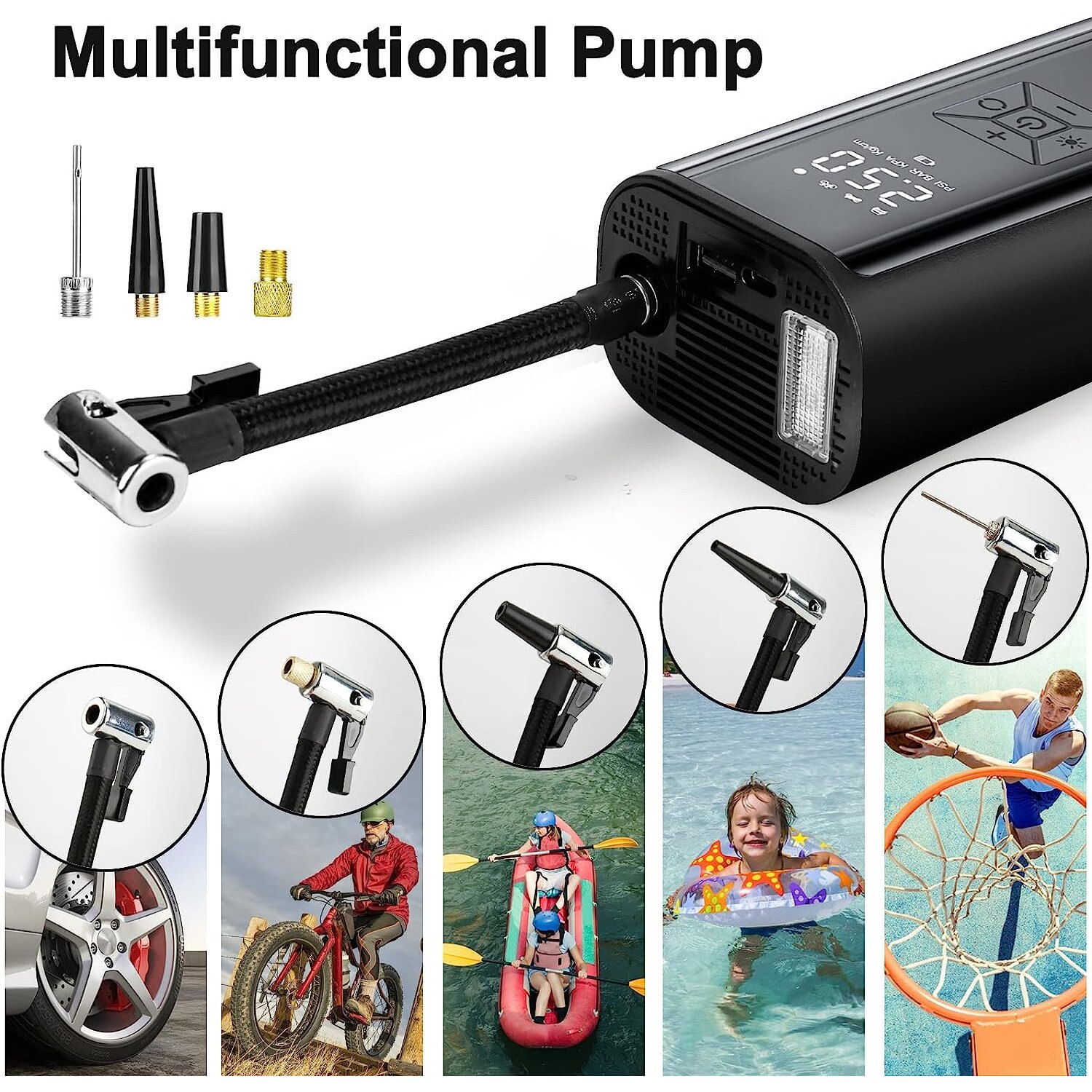 Idepet Hordozható autós kompresszor, vezeték nélküli, 150 PSI, 20 l ...