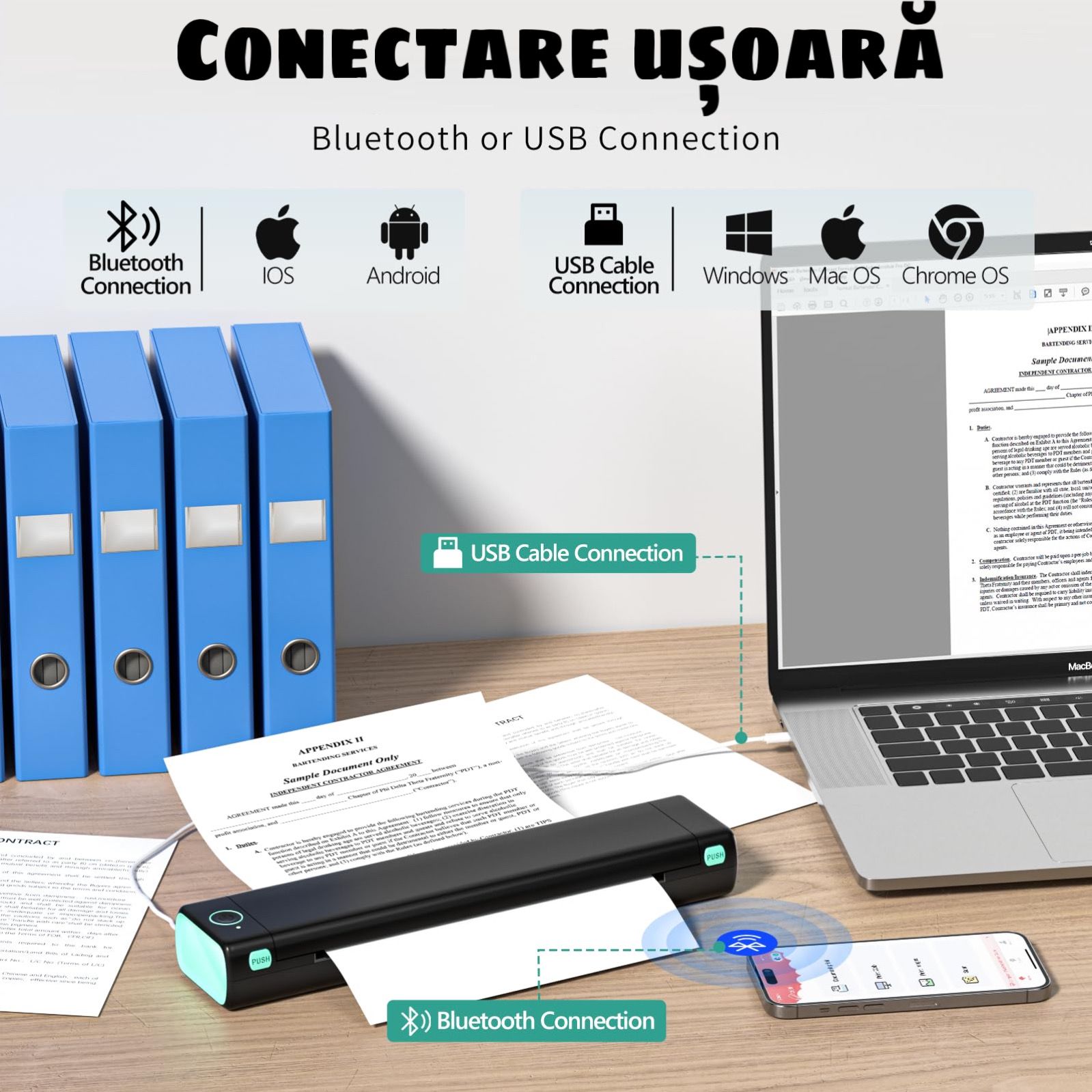 Mini imprimanta termica premium InaLuxAli®, printare A4 pentru poze ...