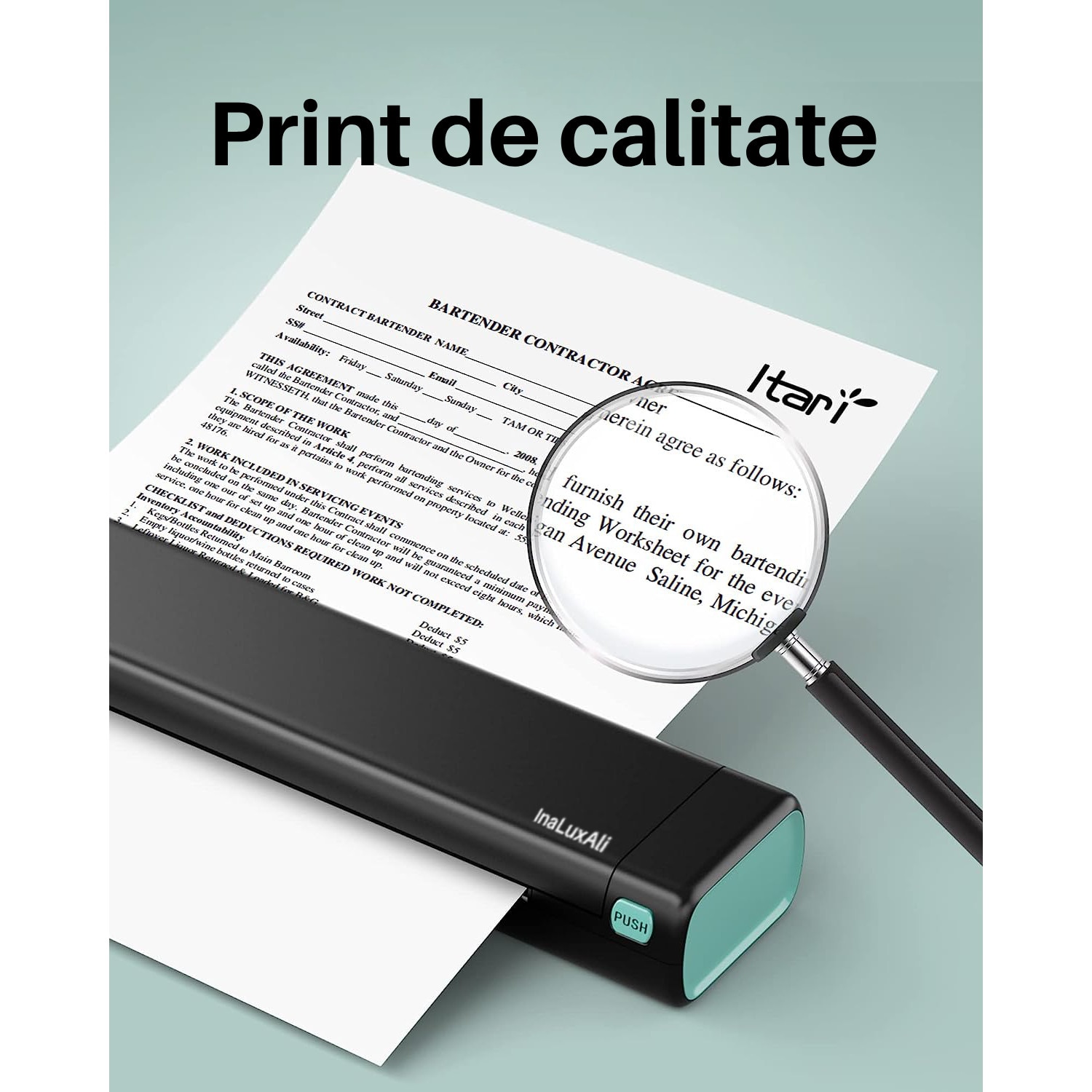 Mini imprimanta termica premium InaLuxAli®, printare A4 pentru poze ...