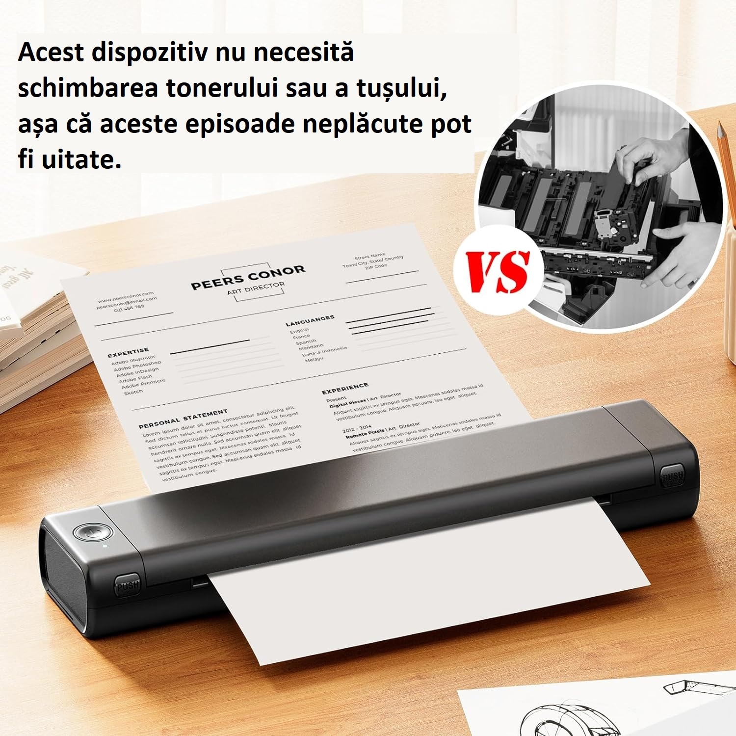 Imprimanta termica portabila A4, Bluetooth, USB, compatibila cu iOS ...