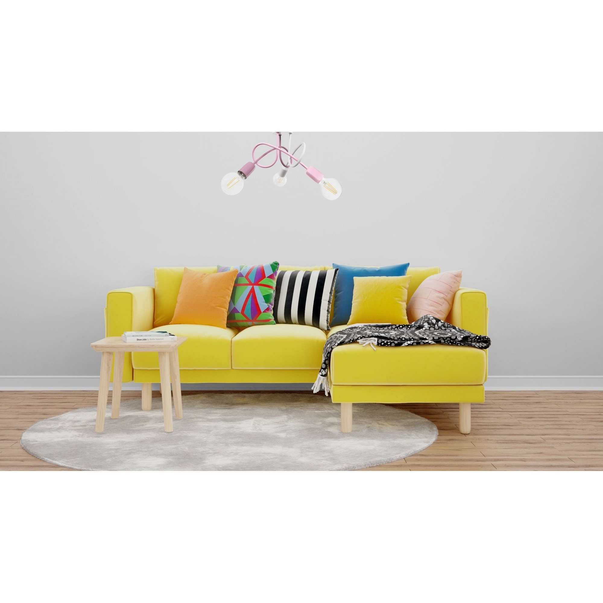 Lustra pentru copii cu 3 surse de lumina, 3 x E27, 60W, Metal, Alb/Roz ...