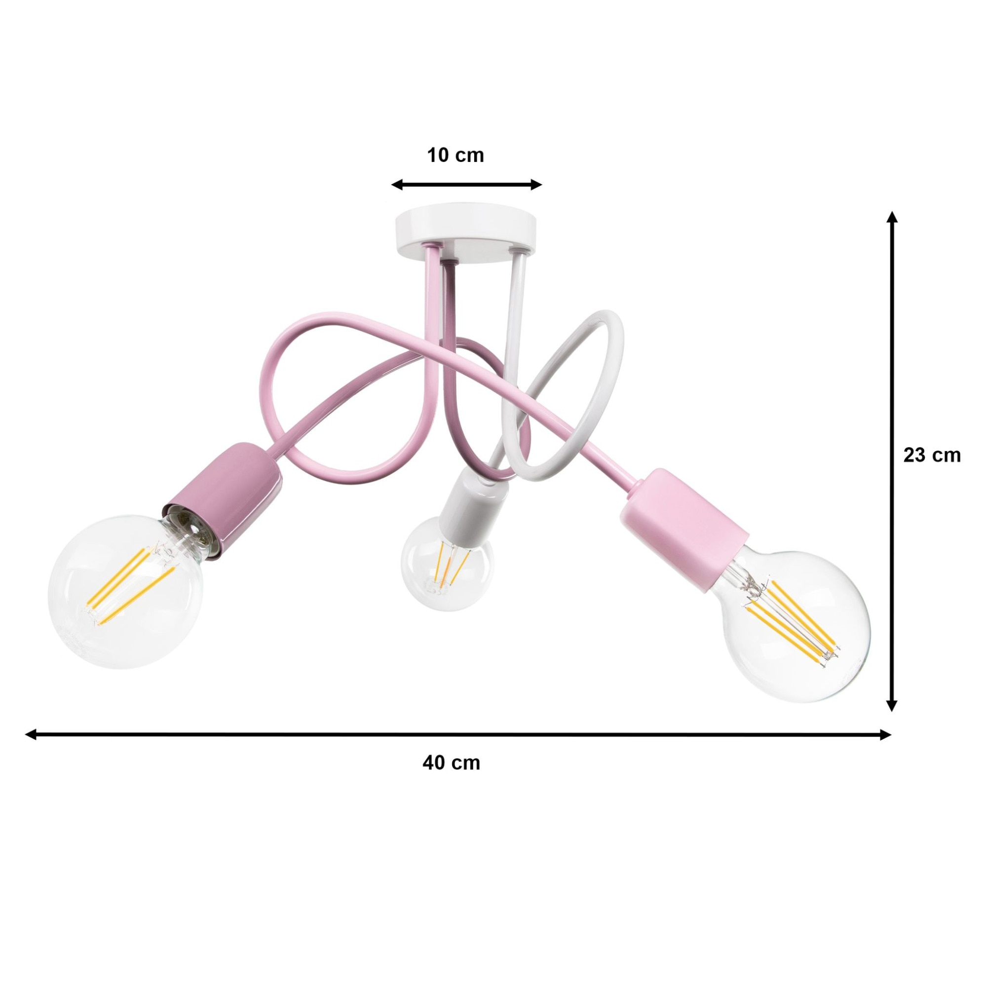 Lustra pentru copii cu 3 surse de lumina, 3 x E27, 60W, Metal, Alb/Roz ...