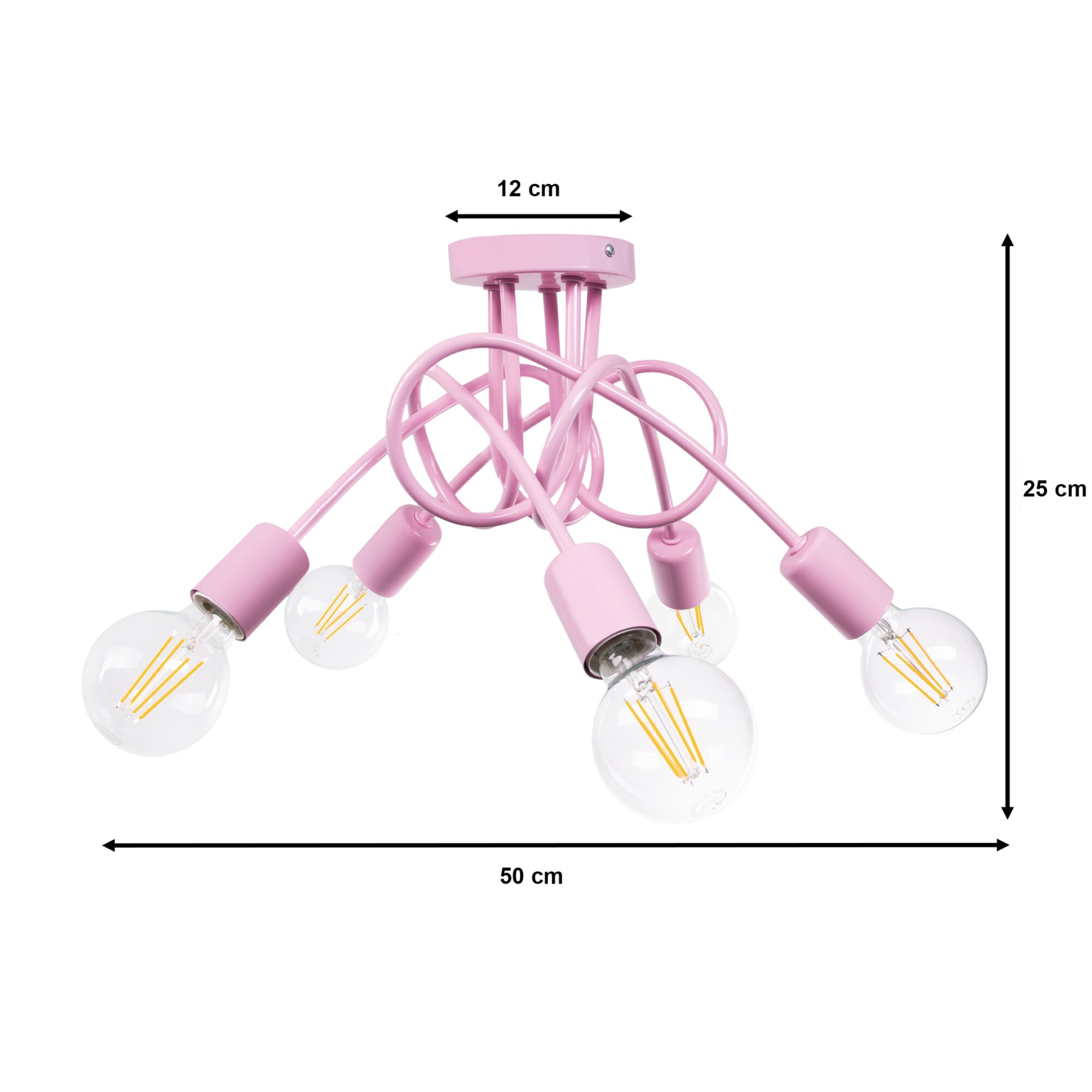 Lustra pentru copii cu 5 surse de iluminare, 5 x E27, 60W, Metal, Roz ...
