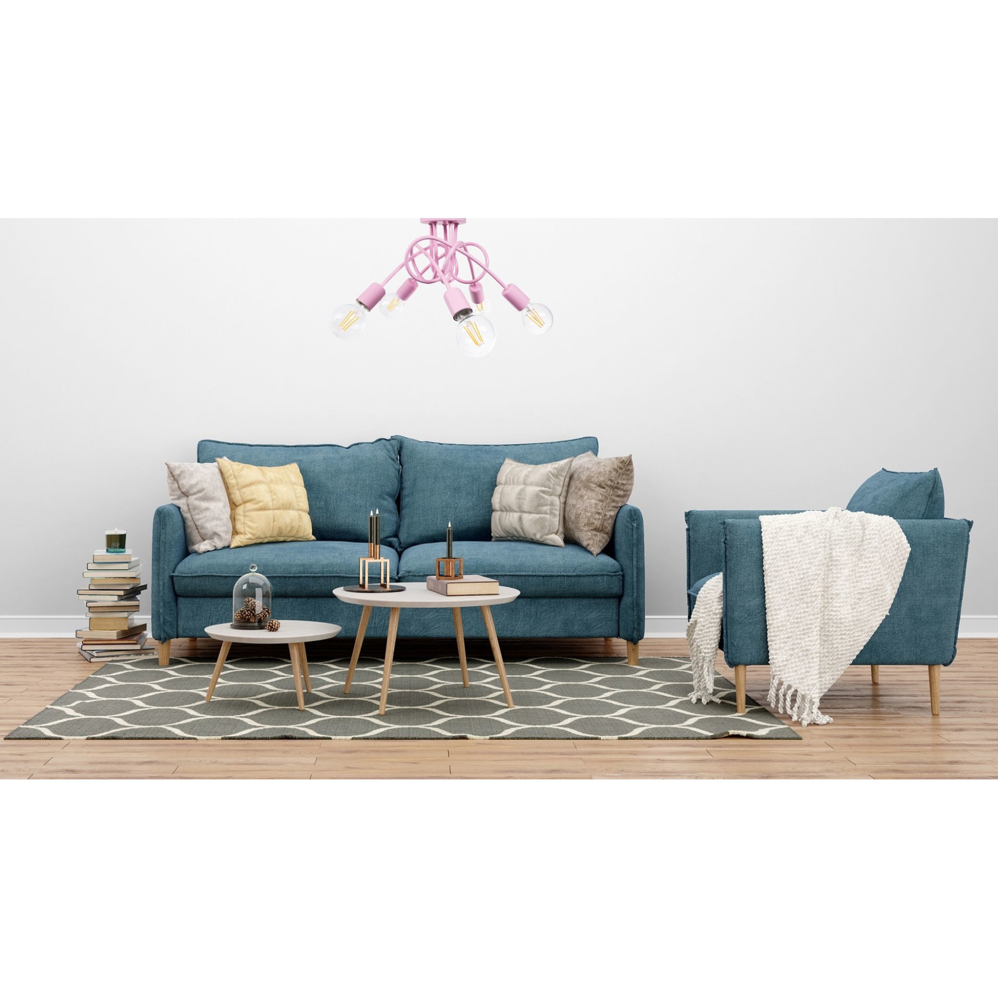 Lustra pentru copii cu 5 surse de iluminare, 5 x E27, 60W, Metal, Roz ...