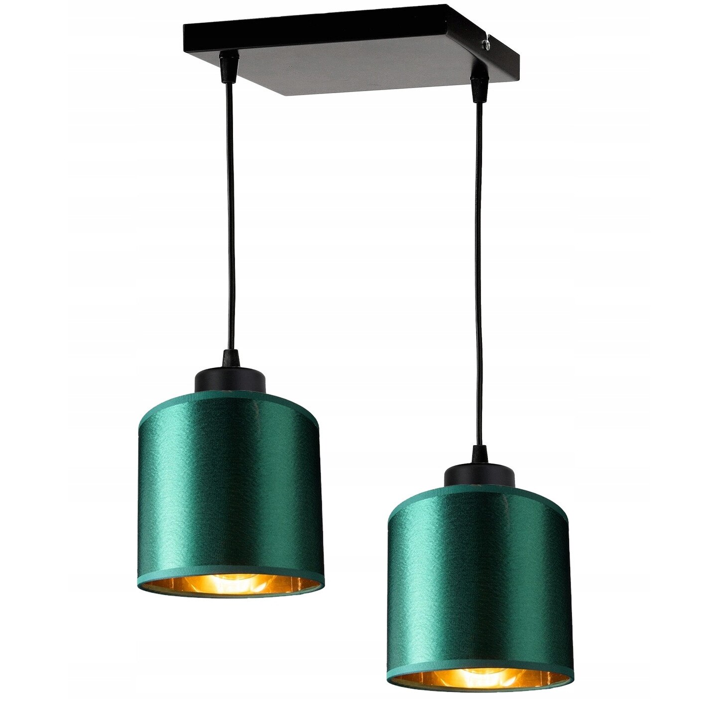 Lustra cu 2 pendule, Metal/Stofa/PVC, E27, Verde/Auriu - eMAG.ro