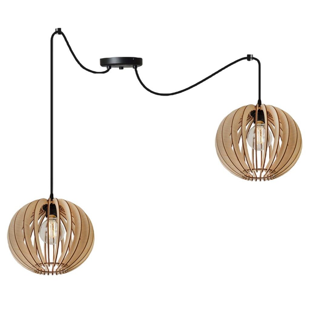 Lustra cu 2 pendule, Lemn/Metal, 230 V, 2xE27, 150 cm, Negru/Crem - eMAG.ro