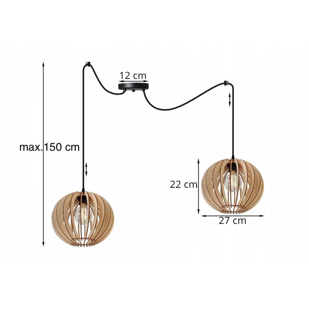 Lustra cu 2 pendule, Lemn/Metal, 230 V, 2xE27, 150 cm, Negru/Crem - eMAG.ro