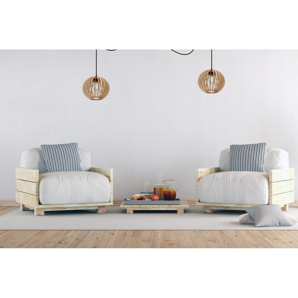 Lustra cu 2 pendule, Lemn/Metal, 230 V, 2xE27, 150 cm, Negru/Crem - eMAG.ro