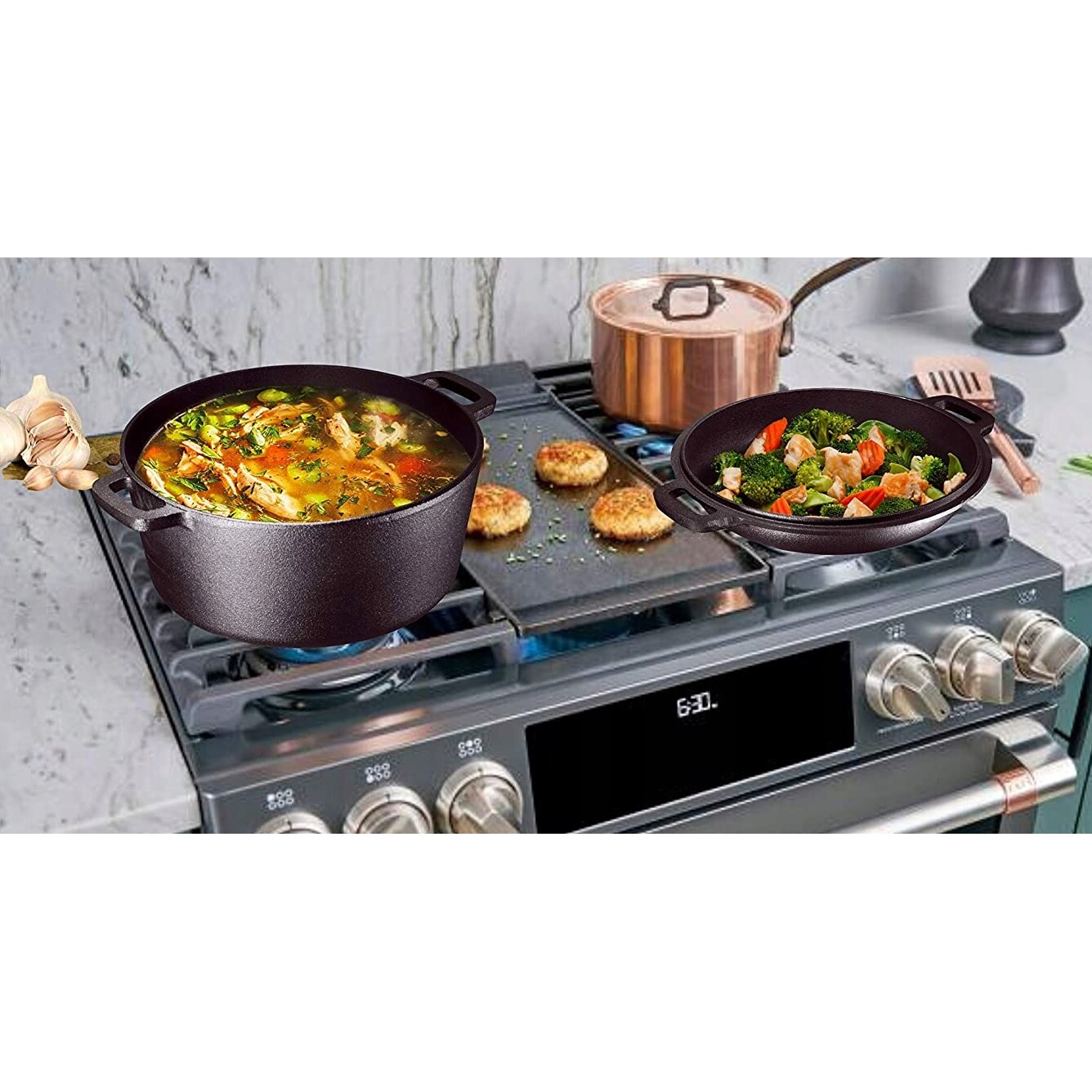 Ceaun 3 in 1 din fonta emailata cu picioare si capac, 8 litri, negru ...