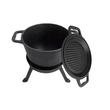 Ceaun 3 in 1 din fonta emailata cu picioare si capac, 10 litri, negru ...