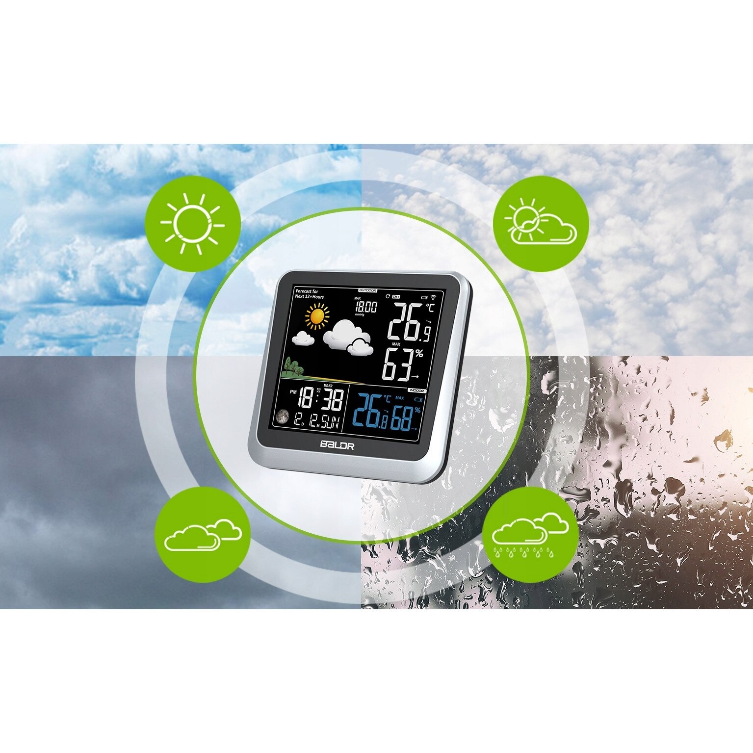 Statie meteo, Termometru/Higrometru/Barometru, Senzor LCD, Negru - eMAG.ro