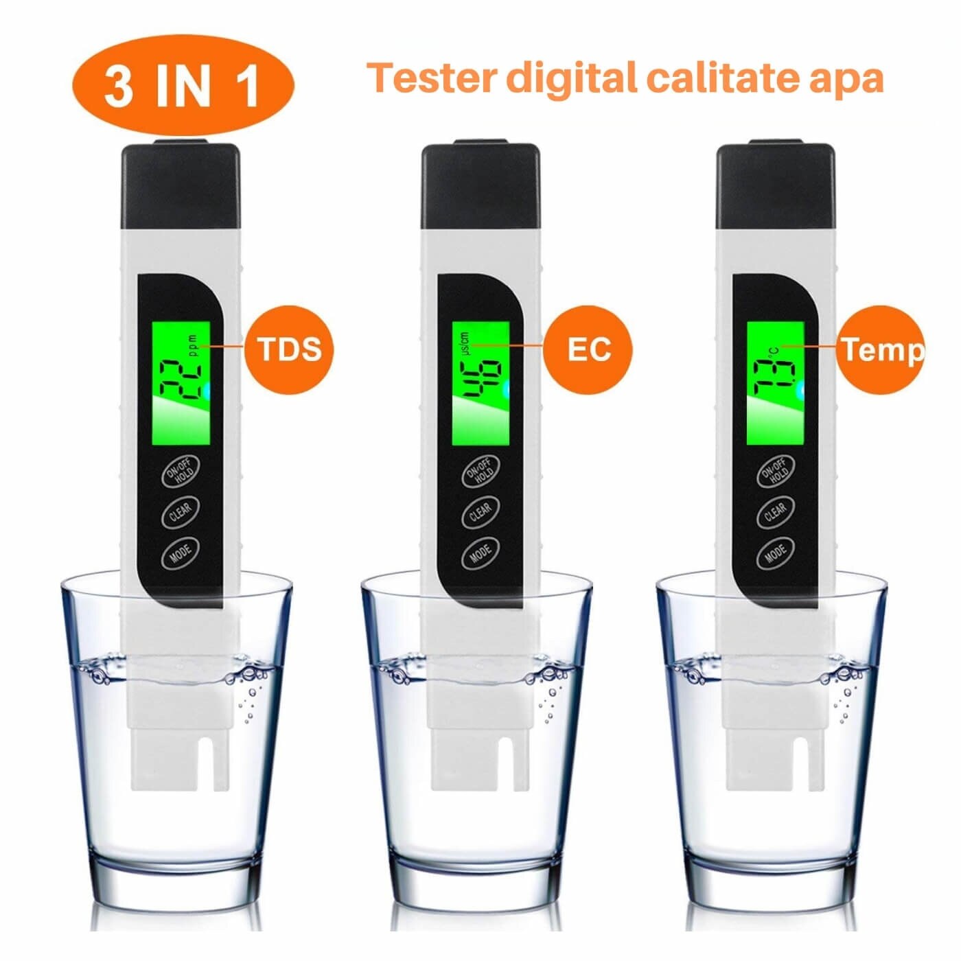 Tester Profesional Calitate Apa TDS/EC/TEMP 3 in 1, JENUOS®, aparat ...