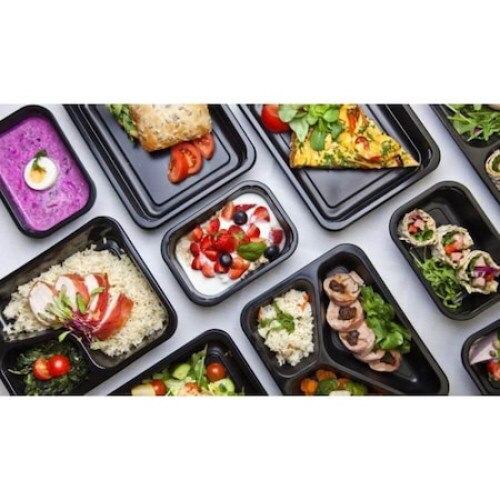 Tavite negre tricompartimentate+capac transparent,227x178x50 mm PET ...