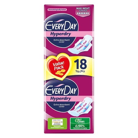 Absorbante, Hyperdry, Maxi Night, Pachet dublu, 2 x 9 bucati - eMAG.ro