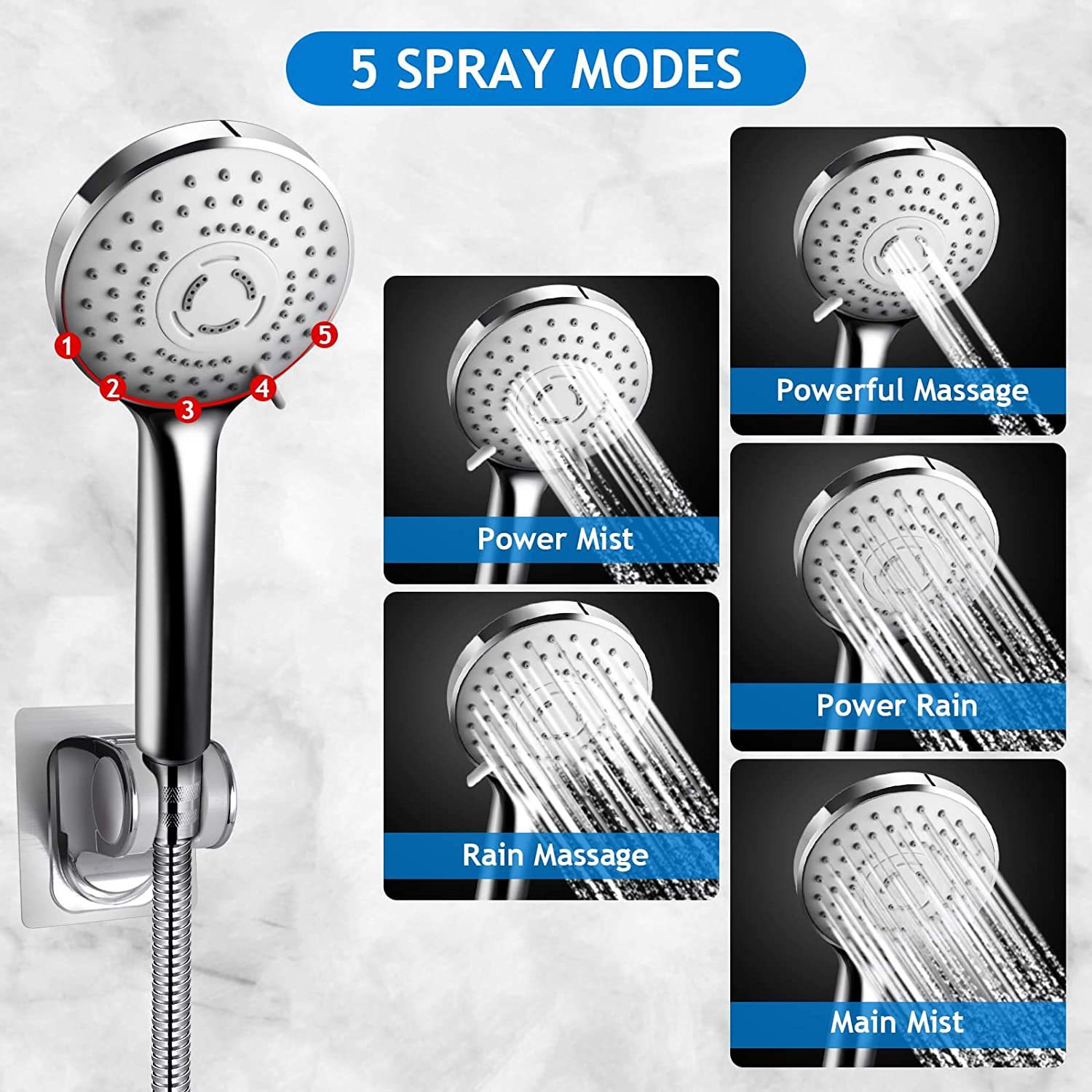 Set de dus, cu suport fix, brat extensibil reglabil, montare in perete ...