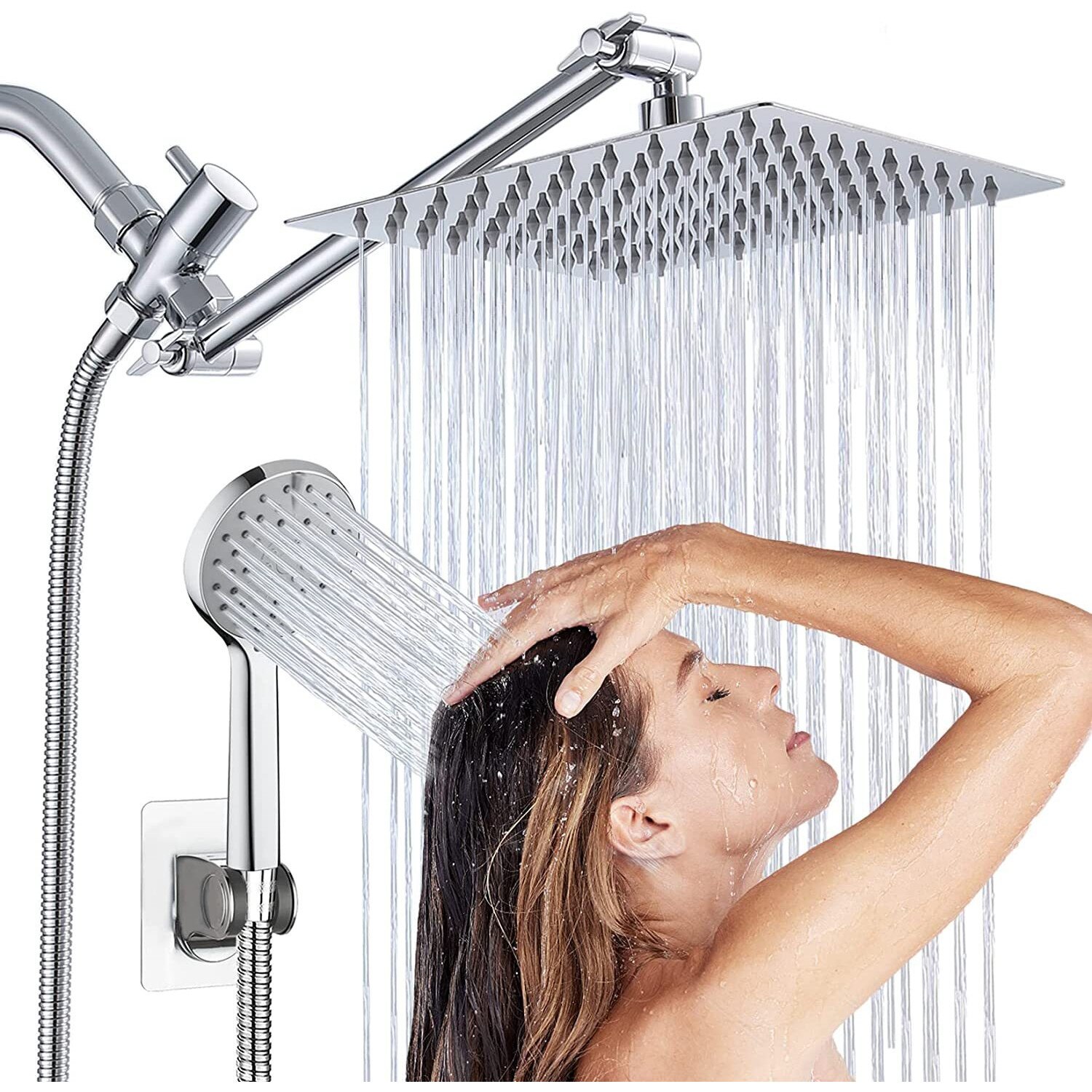 Set de dus, cu suport fix, brat extensibil reglabil, montare in perete ...