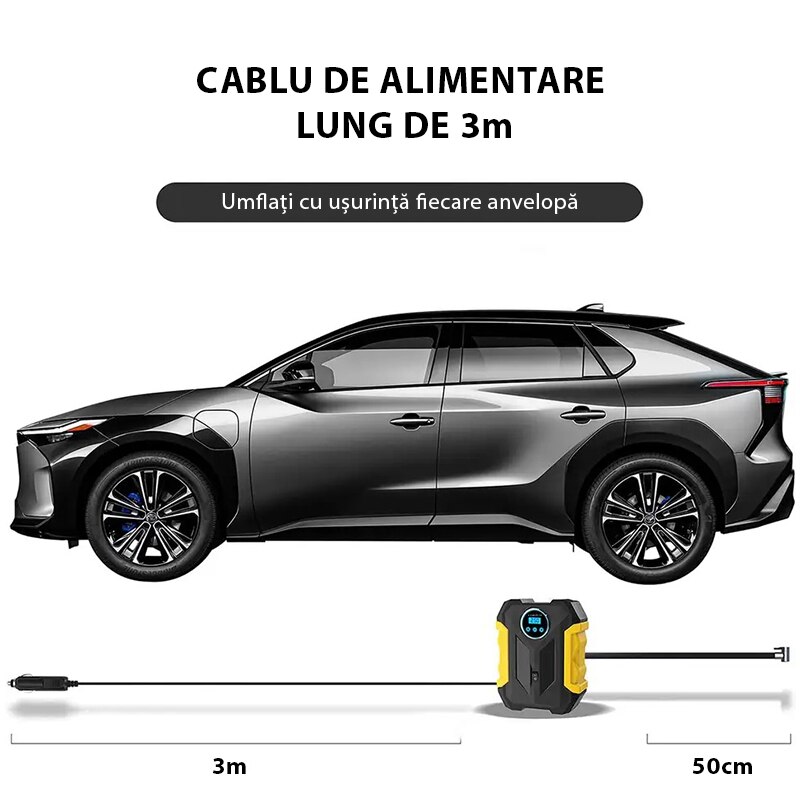 Compresor auto digital multifunctional GLIMATECH, Cablu alimentare 12V ...