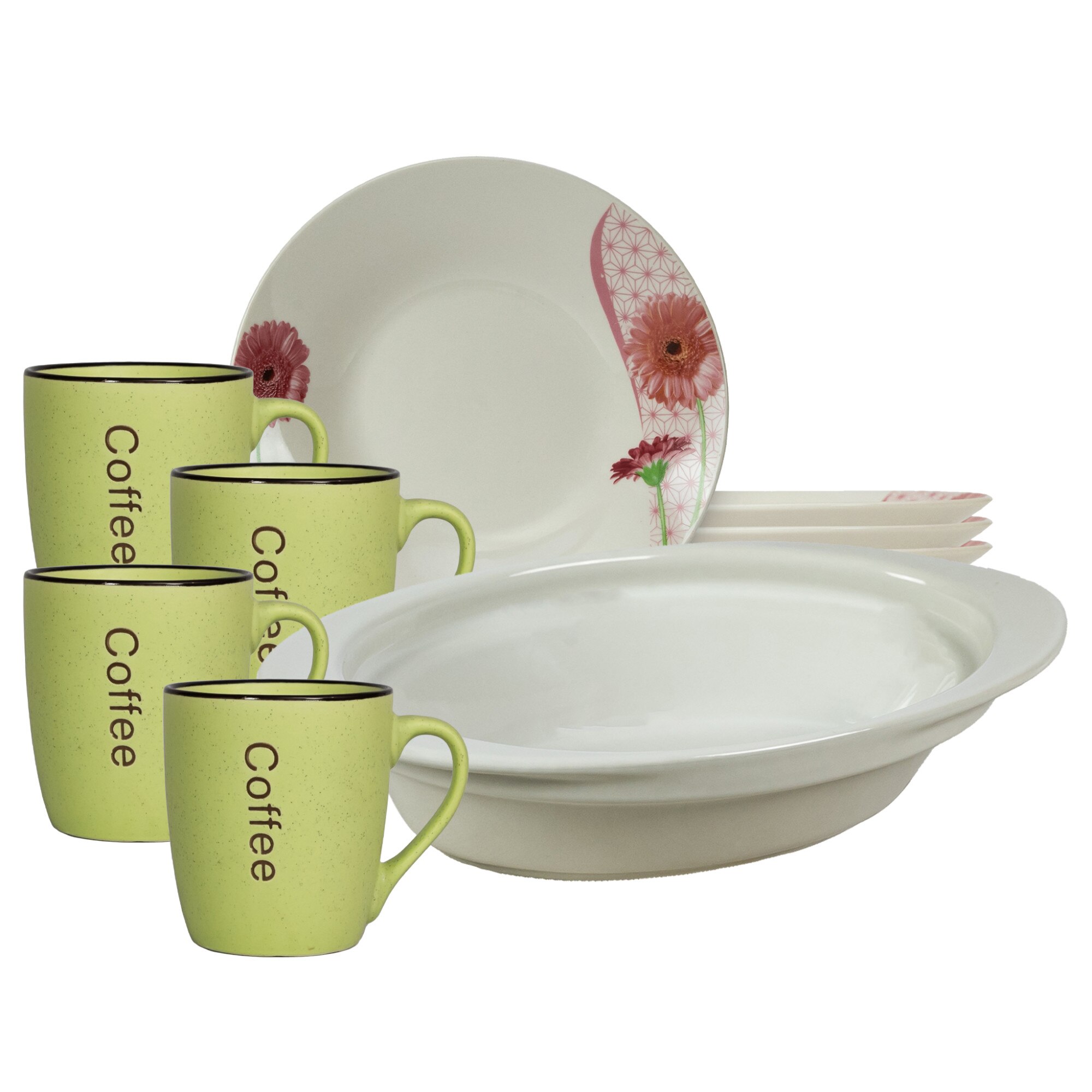 Set vesela, 4 persoane, 9 piese, cana verde, farfurie adanca, tava ...