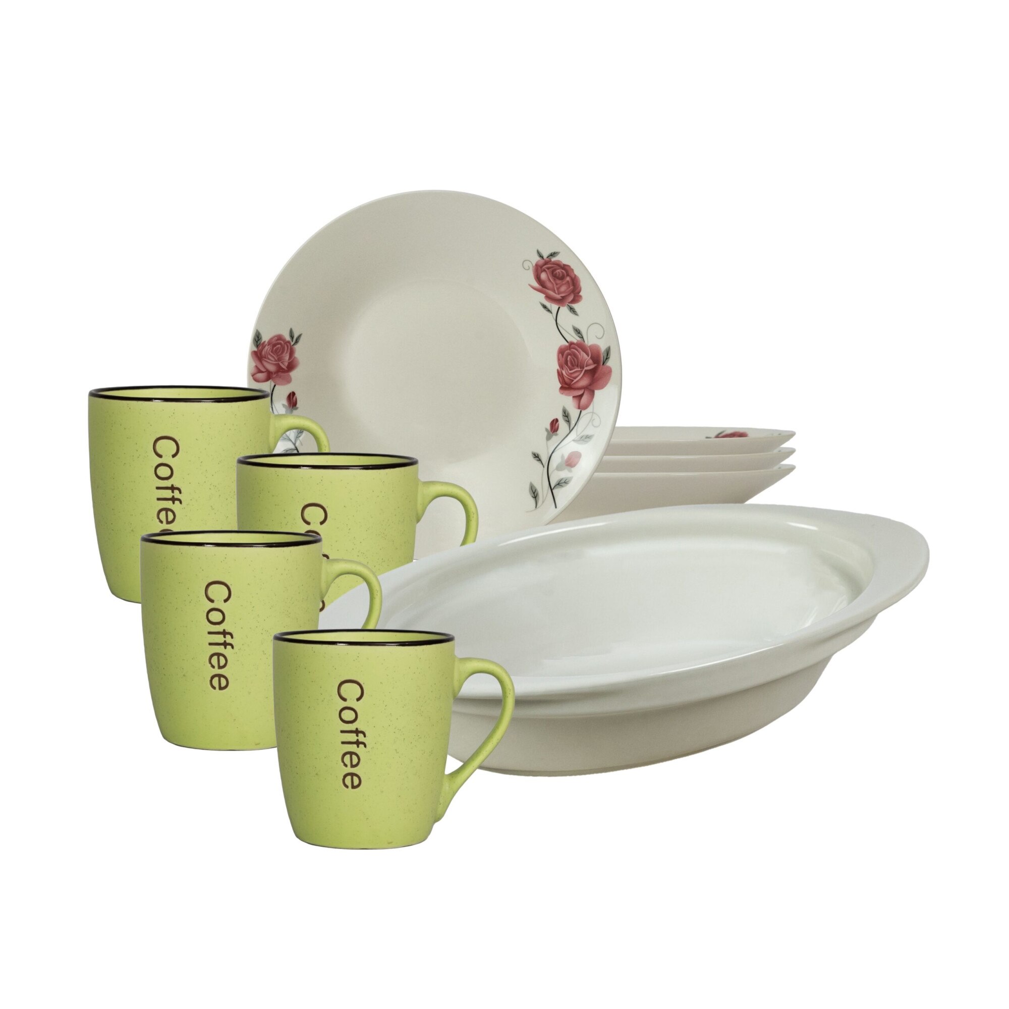 Set vesela, 4 persoane, 9 piese, cana verde, farfurie adanca, tava ...