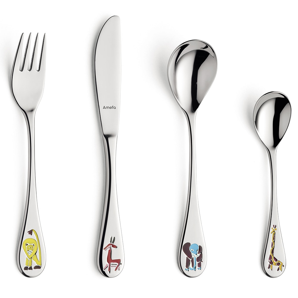Set tacamuri pentru copii Amefa Safari, cutie cadou, 4 piese, otel ...