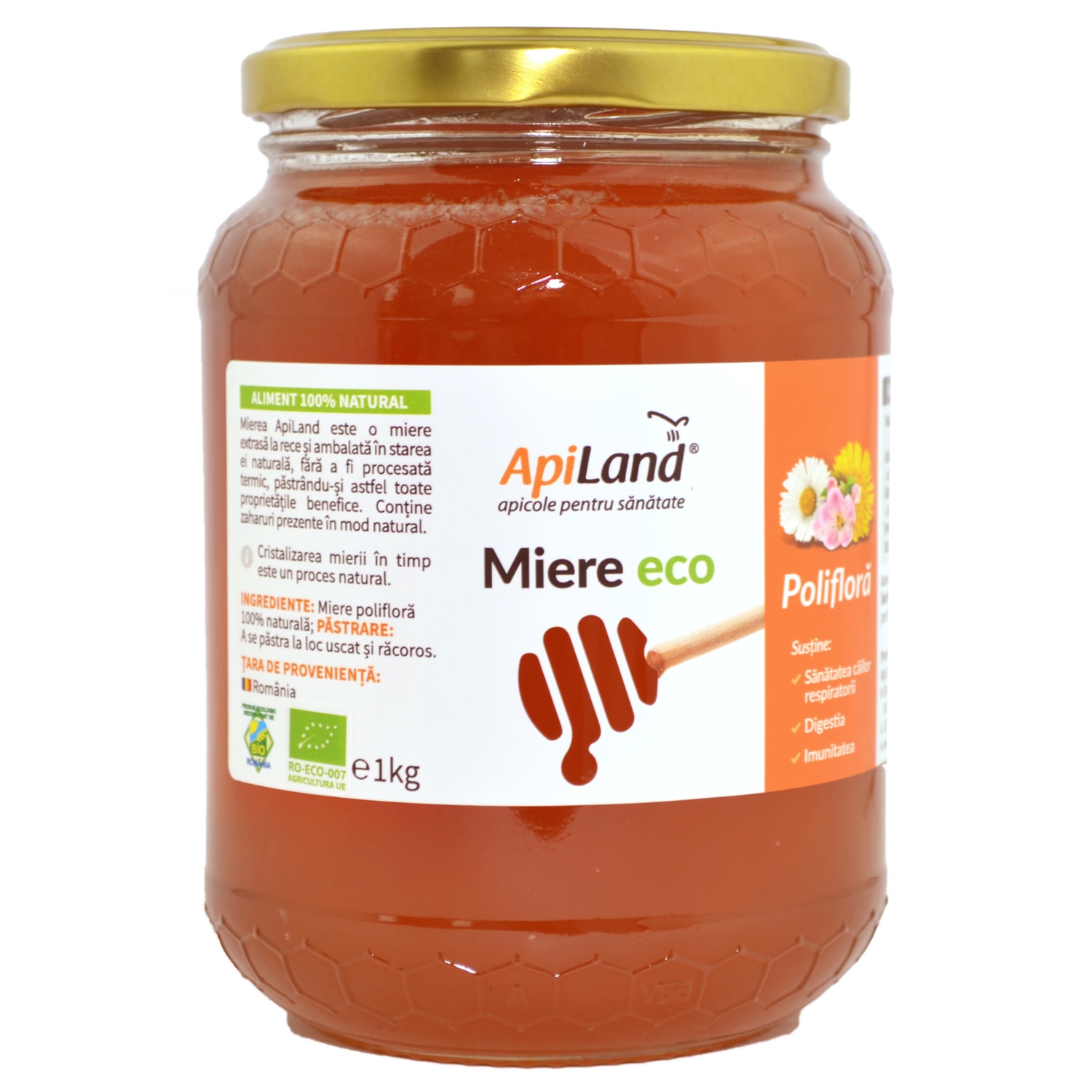 Miere Cruda Poliflora Ecologica 1kg, Apiland - eMAG.ro