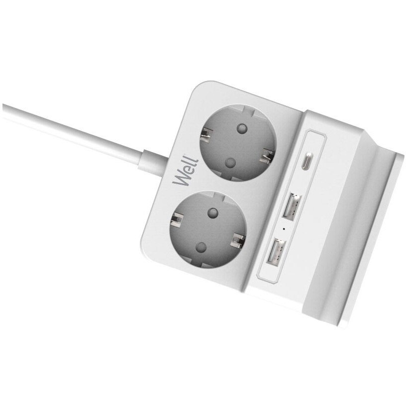 Prelungitor Well, incarcator wireless, 2 prize, 2 porturi USB-A, 1 port ...
