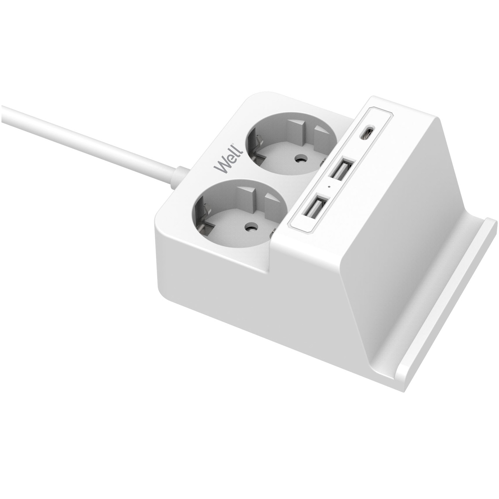 Prelungitor Well, incarcator wireless, 2 prize, 2 porturi USB-A, 1 port ...