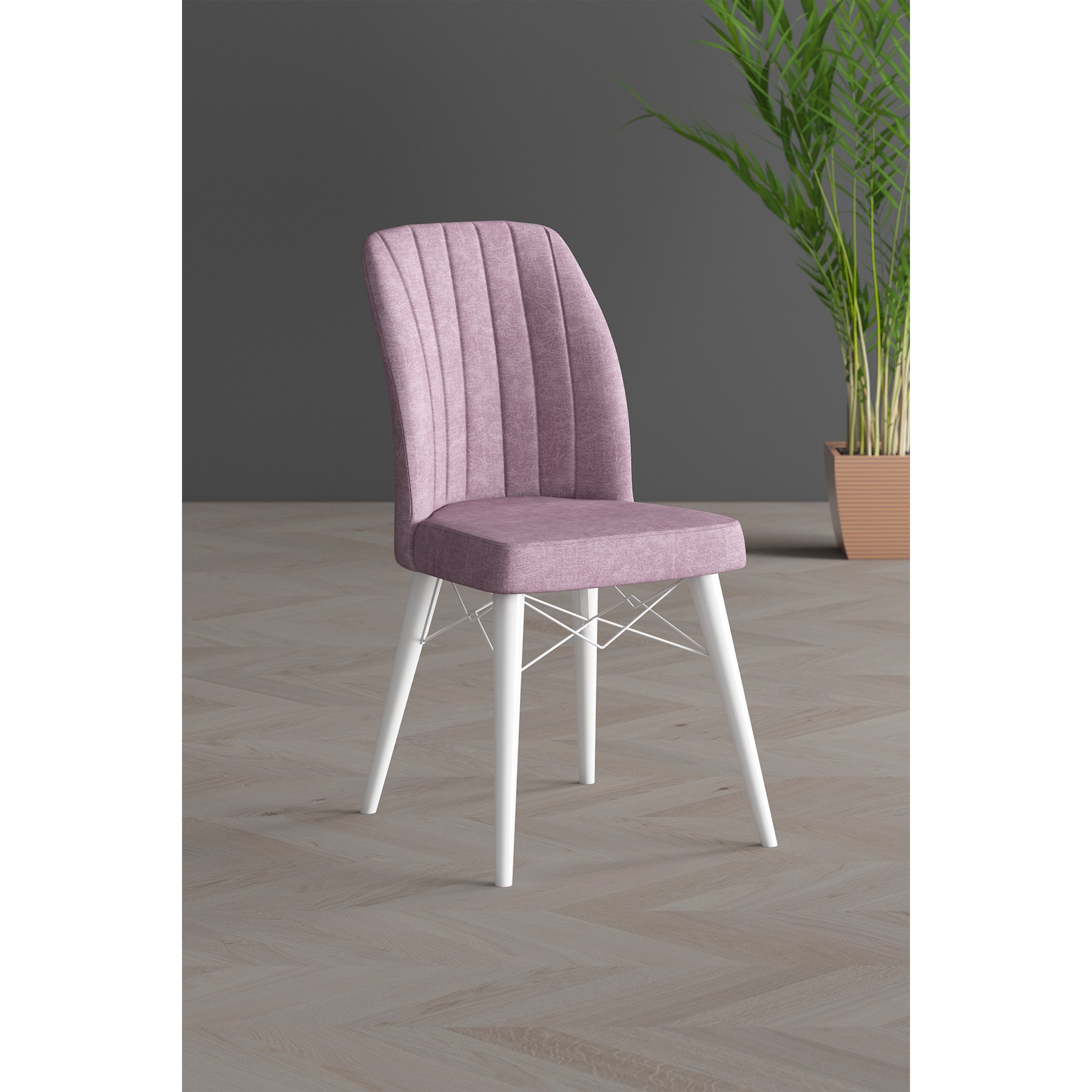 Scaun Casafun Horizon, Roz, Picioare Alb, dining, bucatarie, stofa ...