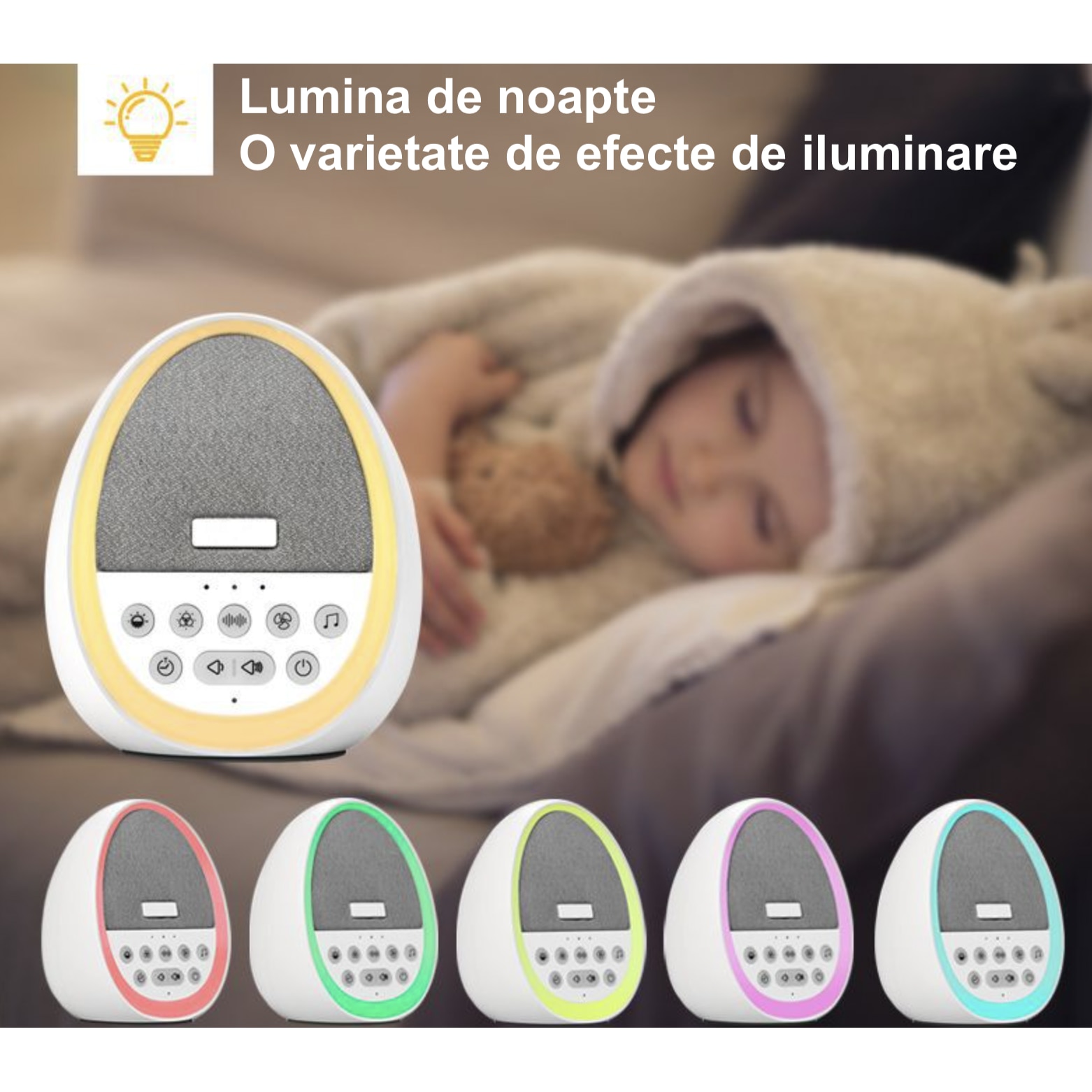 Dispozitiv Sunete Albe pentru Somn, Portabil, White Noise, Lumina de ...