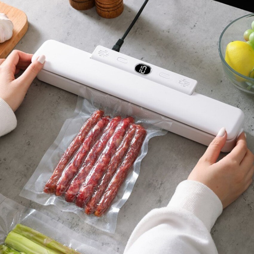 Aparat de vidat alimente BOMSTOM, 90W, 10 pungi incluse, Alb - eMAG.ro