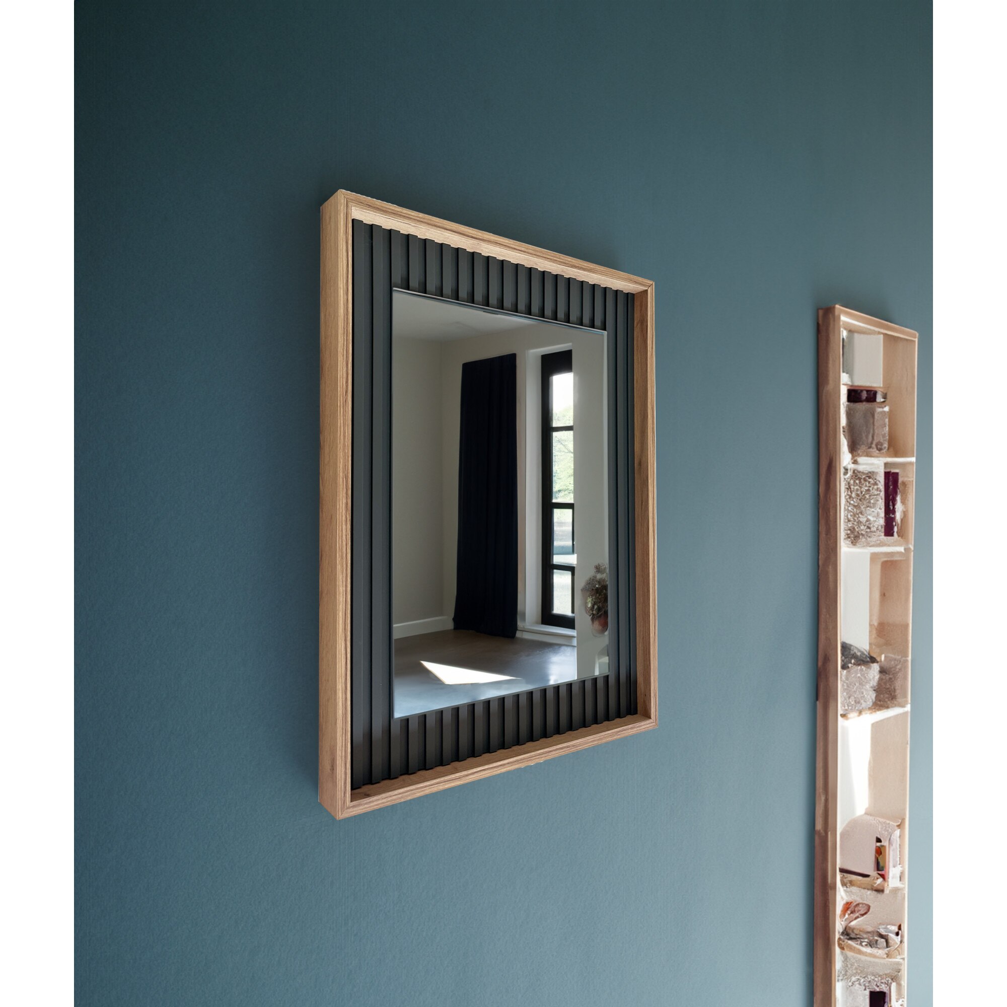 Oglinda de perete cu Riflaj, MDF si Pal, 80 x 60 cm, Gri Antracit - eMAG.ro