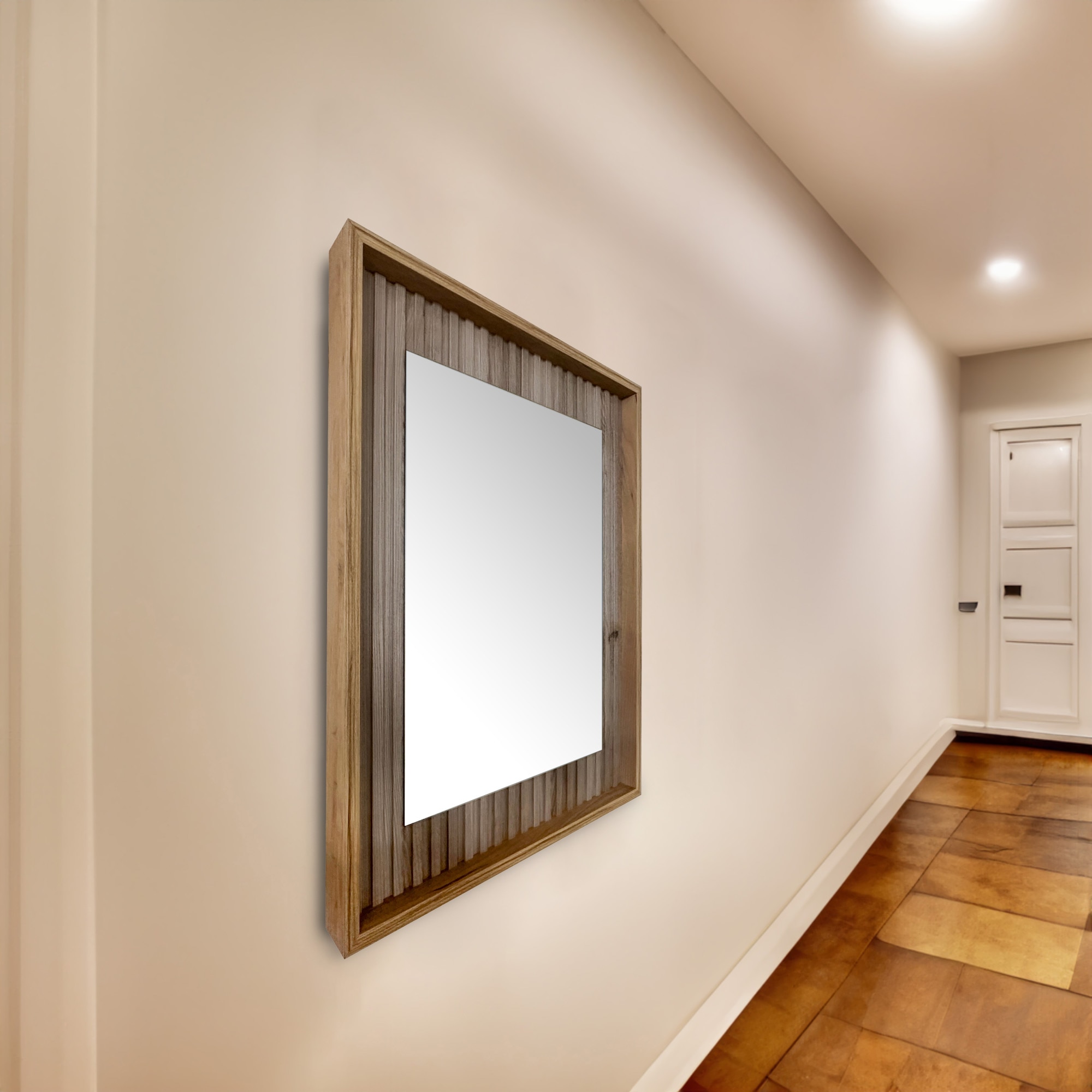 Oglinda de perete cu Riflaj, MDF si Pal, 80 x 60 cm, Stejar - eMAG.ro