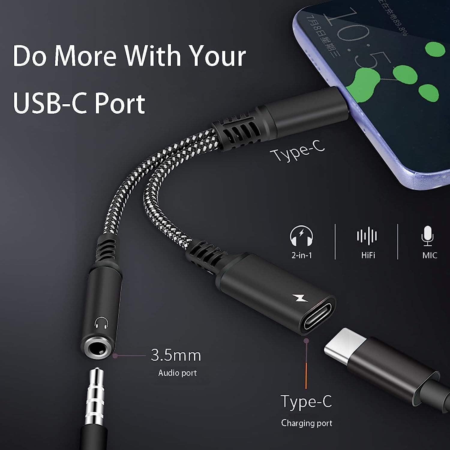 Adaptor audio 2 in 1 casti USB Tip C la Jack 3.5mm, JENUOS®, Universal ...