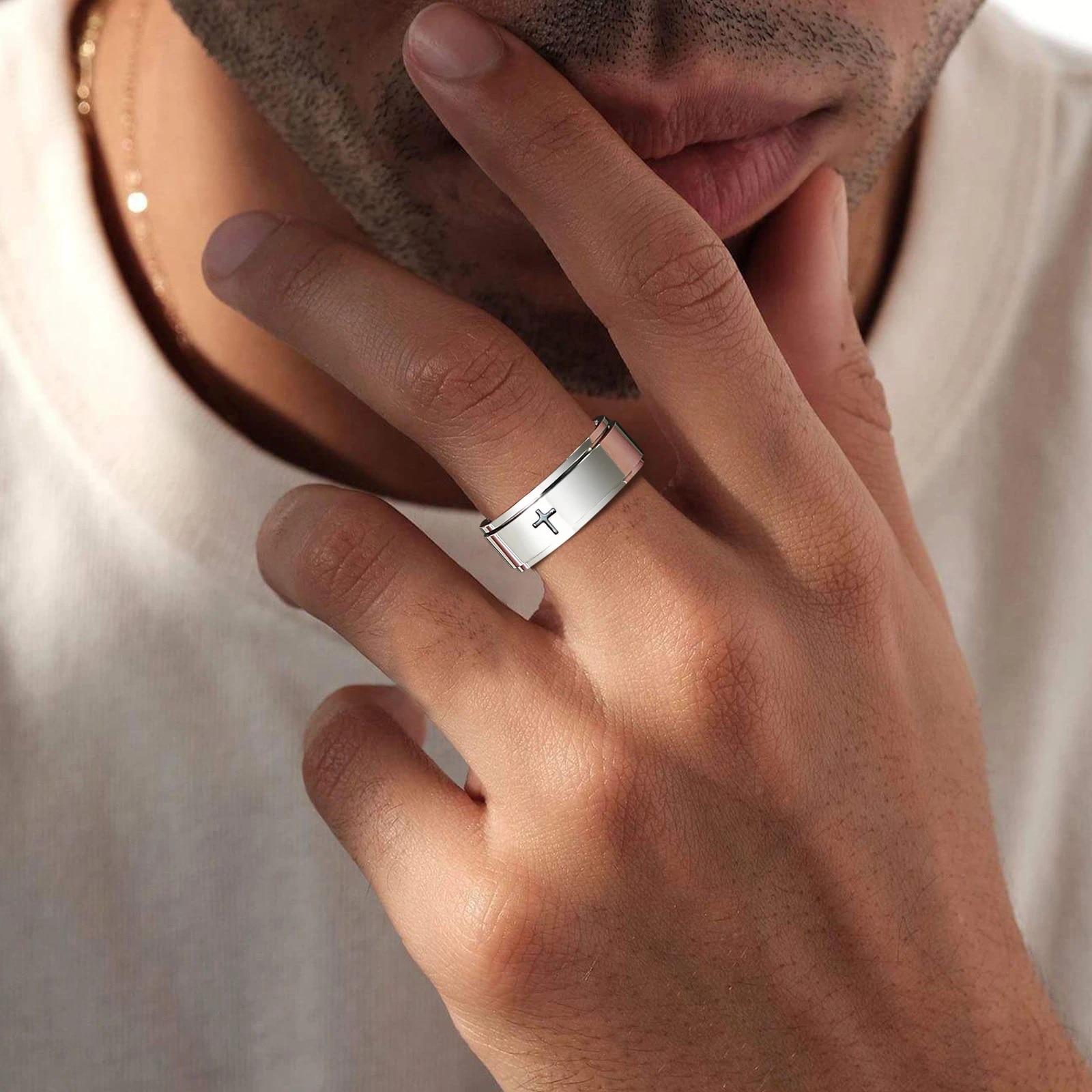 Inel inox antistres cu cruce, BeSpecial, IJC21_182, Diametru 18.2 mm ...