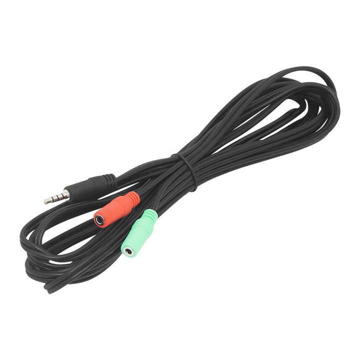 Cablu adaptor pentru casti/PC, 3.5mm, 4P male / 3P female, 3.5m, Negru ...