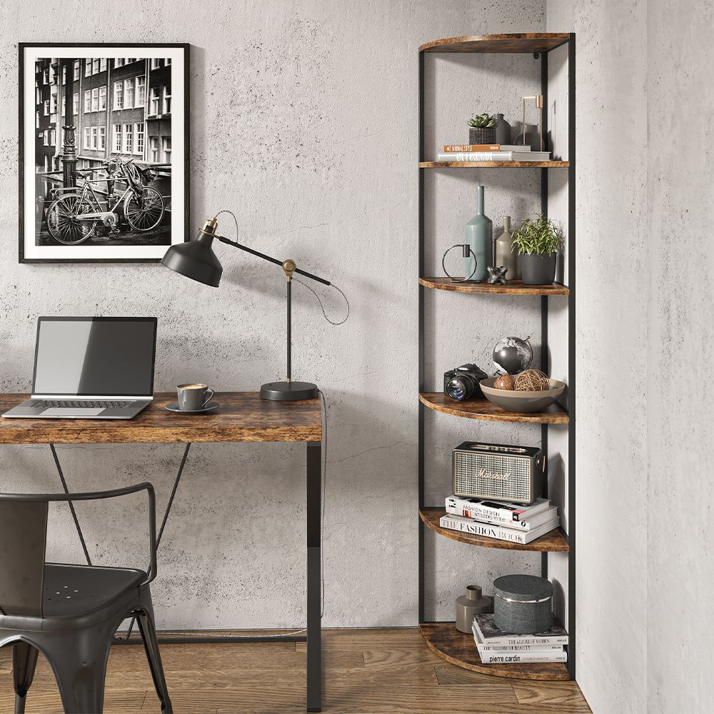 Raft de colt, 5 rafturi, cadru de metal, 40 x 180 x 40 cm, negru /maro ...