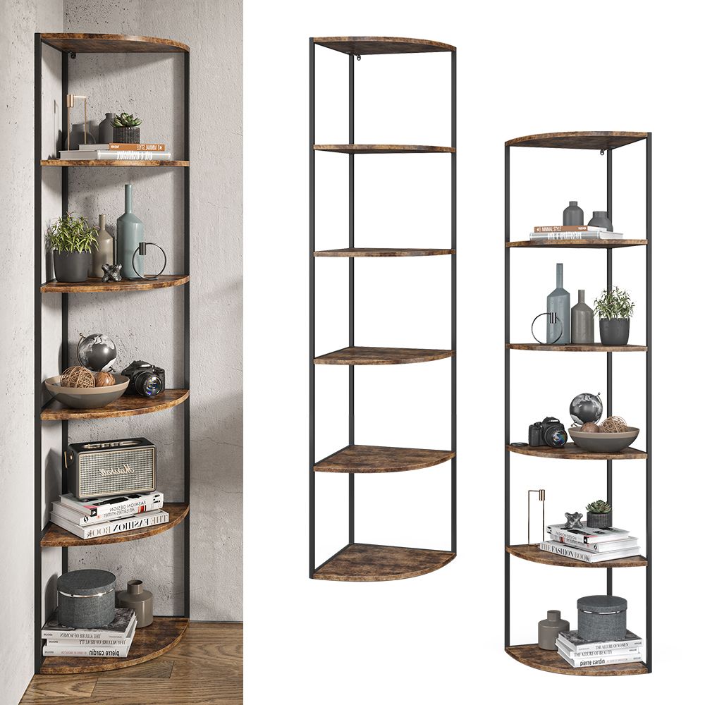 Raft de colt, 5 rafturi, cadru de metal, 40 x 180 x 40 cm, negru /maro ...