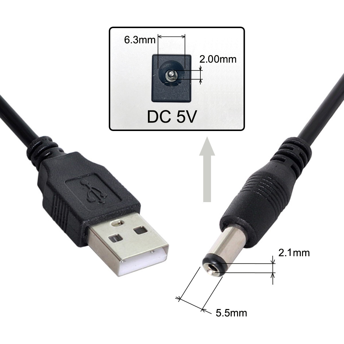 Cablu alimentare USB la DC 5.5 mm x 2.1 mm, 60 cm, negru - eMAG.ro