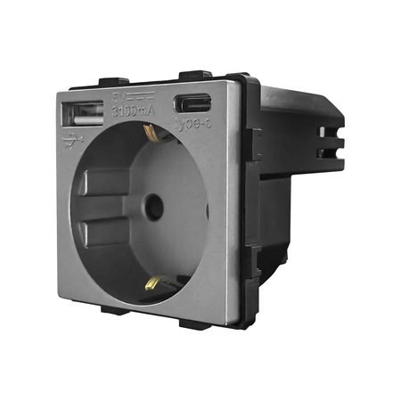 Modul Priza Simpla + USB-A + USB-C LUXION, Gri - eMAG.ro