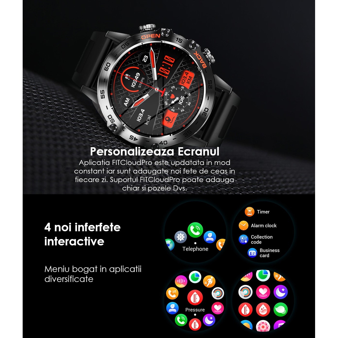 Ceas smartwatch barbati BClever® Touchscreen, Apel Bluetooth ...